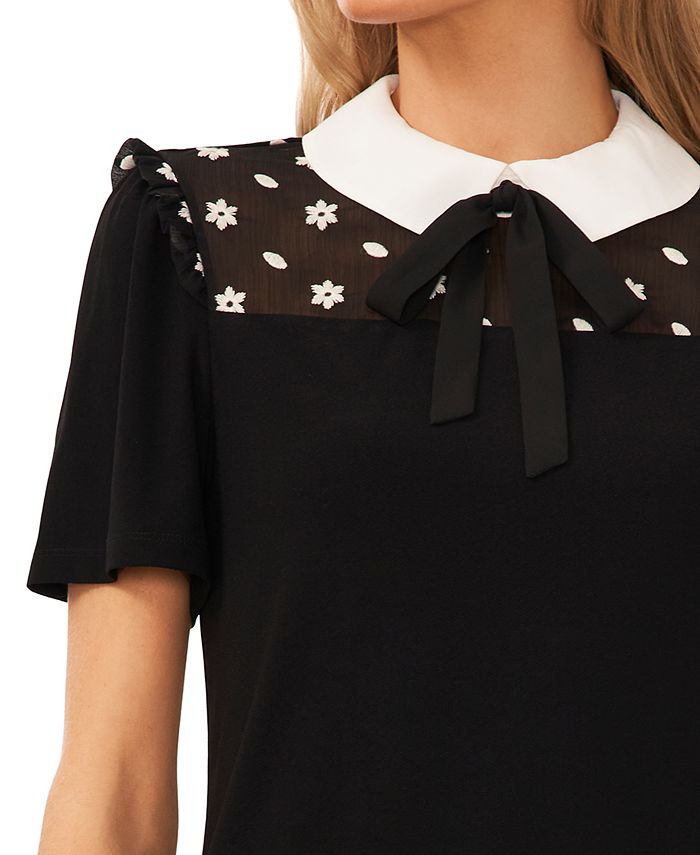 CeCe Women's Embroidered Peter Pan-Collar Knit Top - Macy's