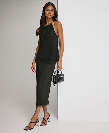 Calvin Klein Women's Crystal-Mesh Tank Top - Macy's