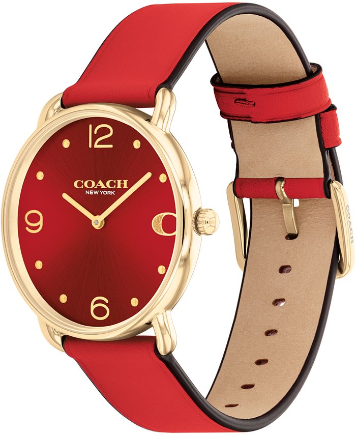COACH Women's Elliot Red Leather Strap Watch 36mm - Macy's
