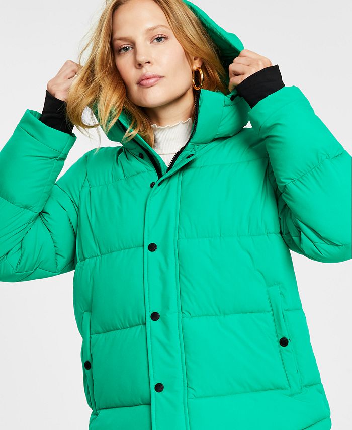 BCBGeneration Women's Hooded Thumbhole-Cuff Puffer Coat - Macy's