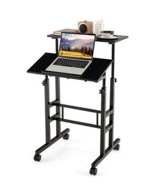 Height Adjustable Mobile Standing Desk with Tiltable Desktop & 2 ...