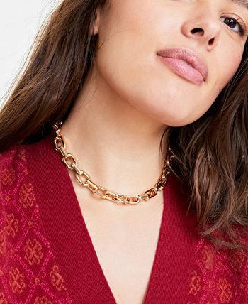 On 34th Gold-Tone Chunky Chain Link Collar Necklace, 15" + 2" extender ...