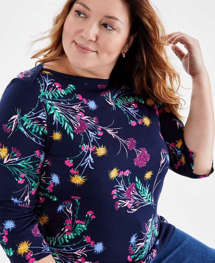 Style & Co Plus Size Lola Floral-Print Pima Knit Top, Created for Macy ...