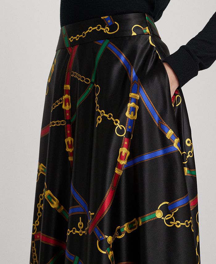 Lauren Ralph Lauren Women's Belting-Print Satin Maxiskirt - Macy's