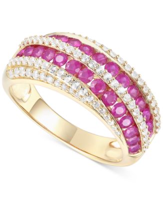 Ruby (1 ct. t.w.) & Diamond (1/2 ct. t.w.) Multirow Band in 14k Gold ...