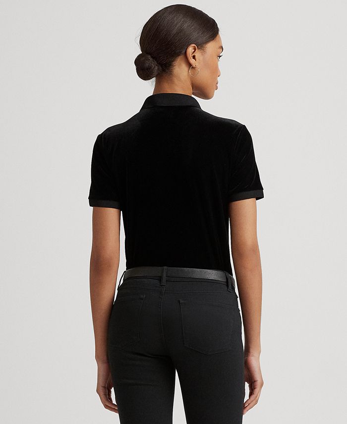 Lauren Ralph Lauren Women's Bullion Stretch Velvet Polo Shirt, Regular ...