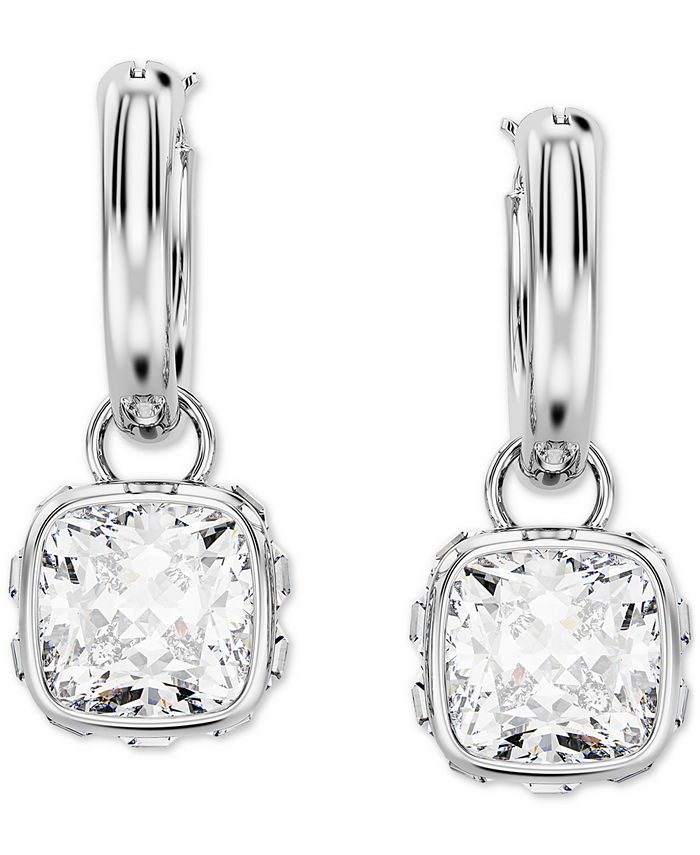 Swarovski Silver-Tone Zirconia & Crystal Square Dangle Hoop Earrings ...