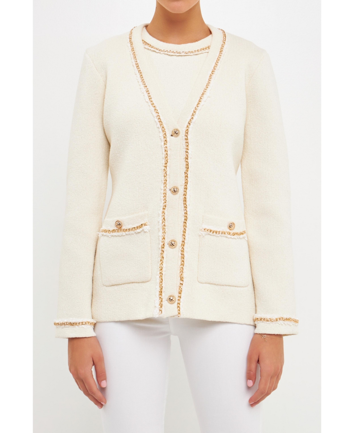 Click here for Womens Chain Trim Cardigan - Cream prices