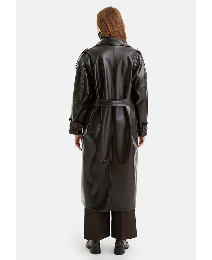 NOCTURNE Women's Belted Pleather Trench Coat - Macy's
