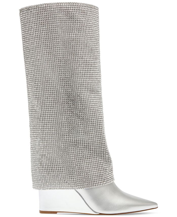 Steve Madden Women's Risky-R Rhinestone Cuff Wedge Dress Boots - Macy's