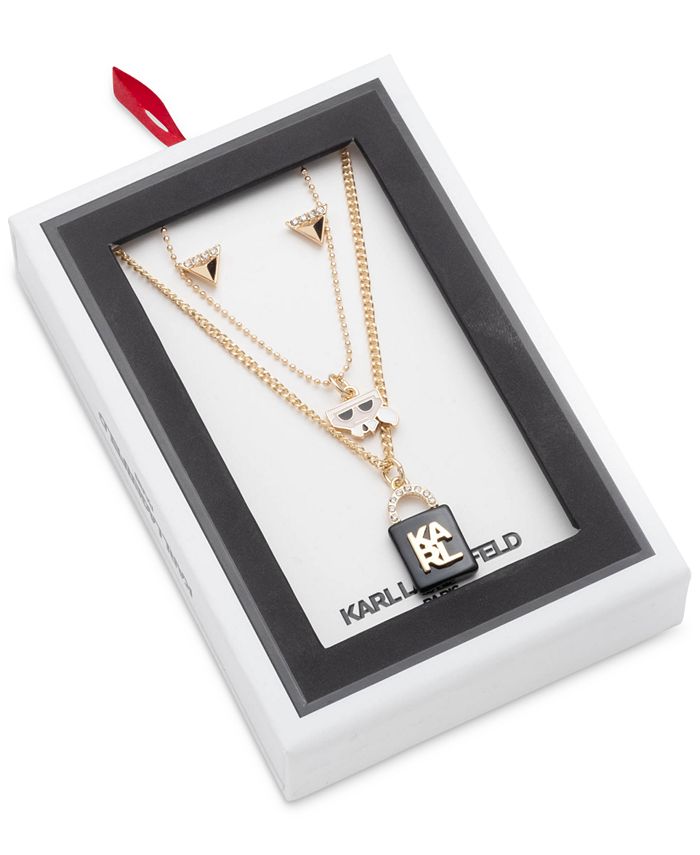 KARL LAGERFELD PARIS Gold-Tone Karl Lock Layered Pendant Necklace ...