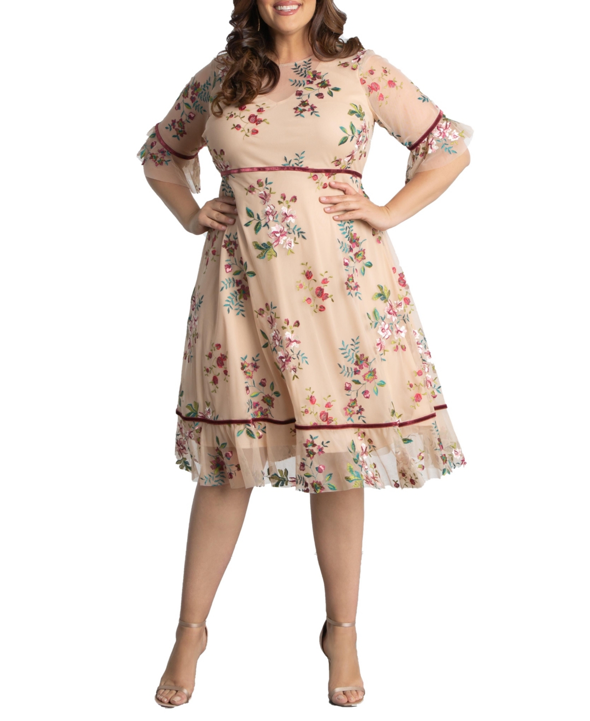 Click here for Kiyonna Plus Size Wildflower Embroidered Floral Me... prices