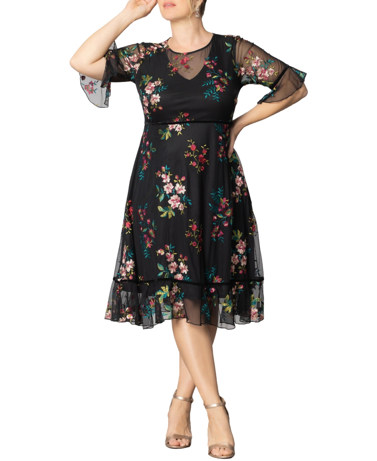 Click here for Kiyonna Plus Size Wildflower Embroidered Floral Me... prices