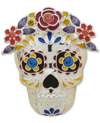 Anne Klein Women's Boxed Silver-Tone Crystal Day of the Dead Pin - Macy's