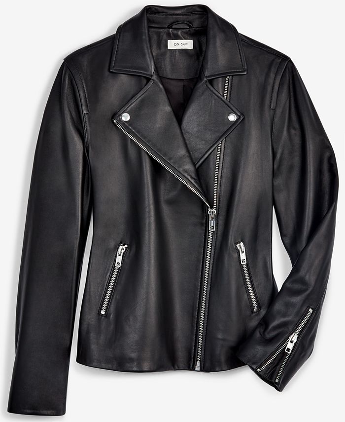 On 34th Women's Leather Moto Jacket, Created for Macy's - Macy's