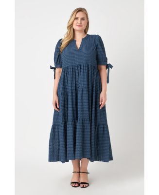 English Factory Plus Size Gingham Tiered Midi Dress with Bow Tie ...