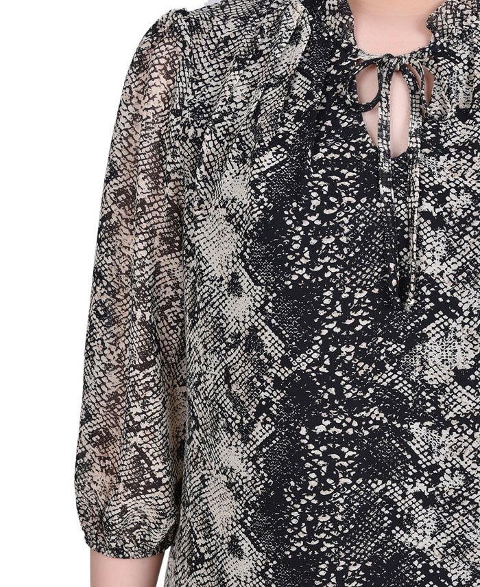 NY Collection Petite 3/4 Sleeve Chiffon Blouse - Macy's