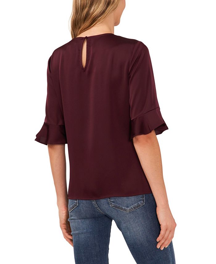 CeCe Women's Satin Crew Neck Ruffle Cuff Blouse - Macy's