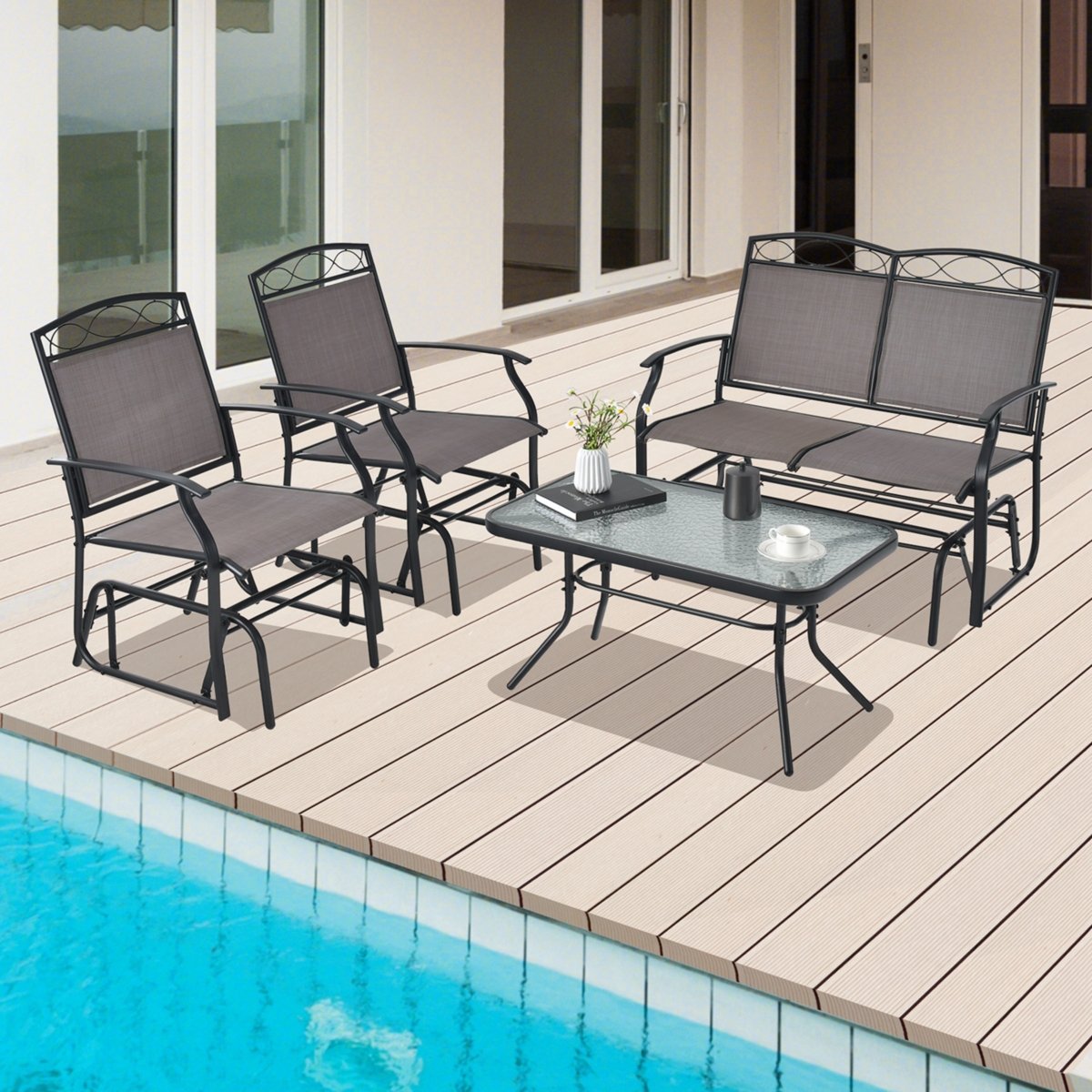 Click here for Costway 4pcs Patio Glider Conversation Set Swing R... prices