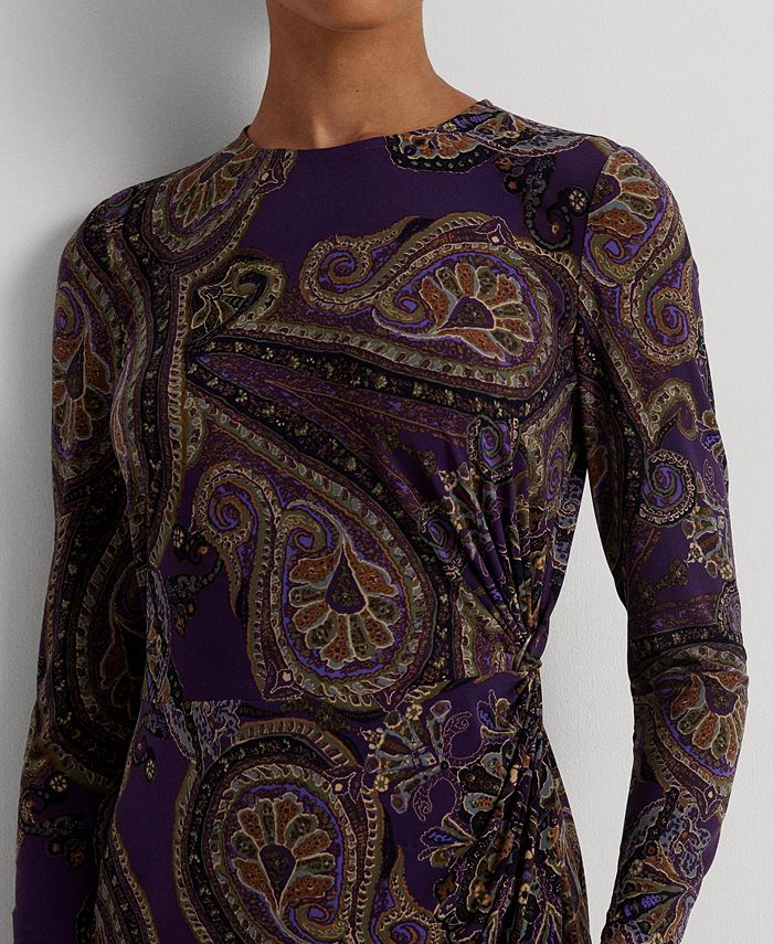 Lauren Ralph Lauren Women's Paisley Twist-Front Stretch Jersey Dress - Macy's