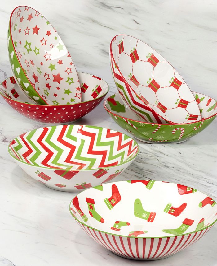 Certified International Holiday Fun 40 oz Soup Bowls Set of 6, Service ...