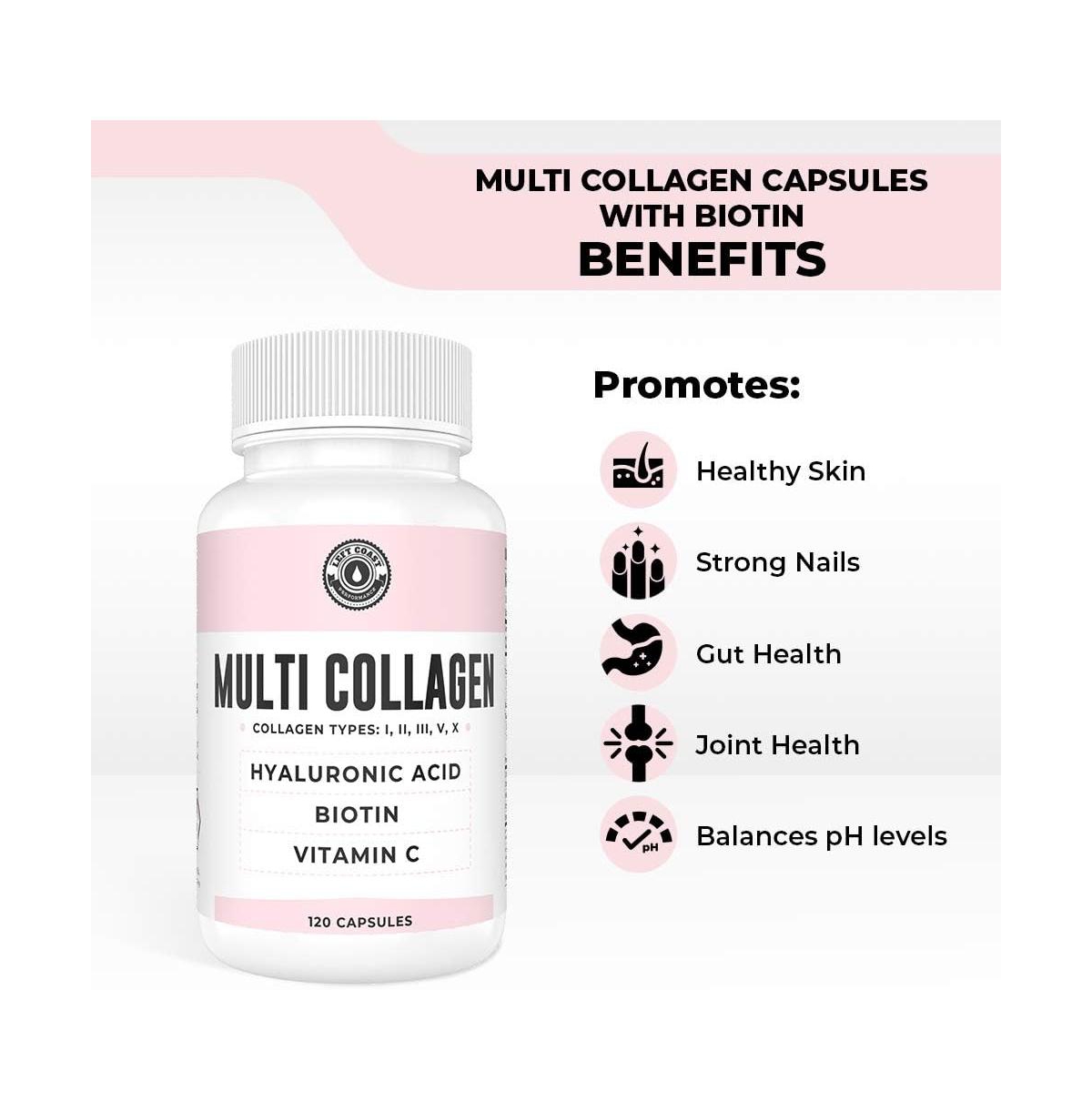 Left Coast Performance Collagen Capsules with Biotin, Hyaluronic Acid ...