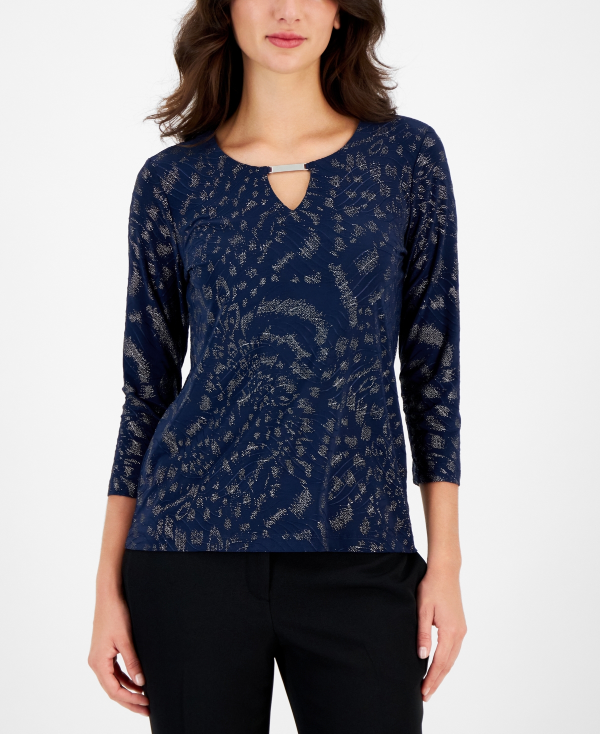 Jm Collection Women's Glitter Cheetah-print Hardware-detail Top ...