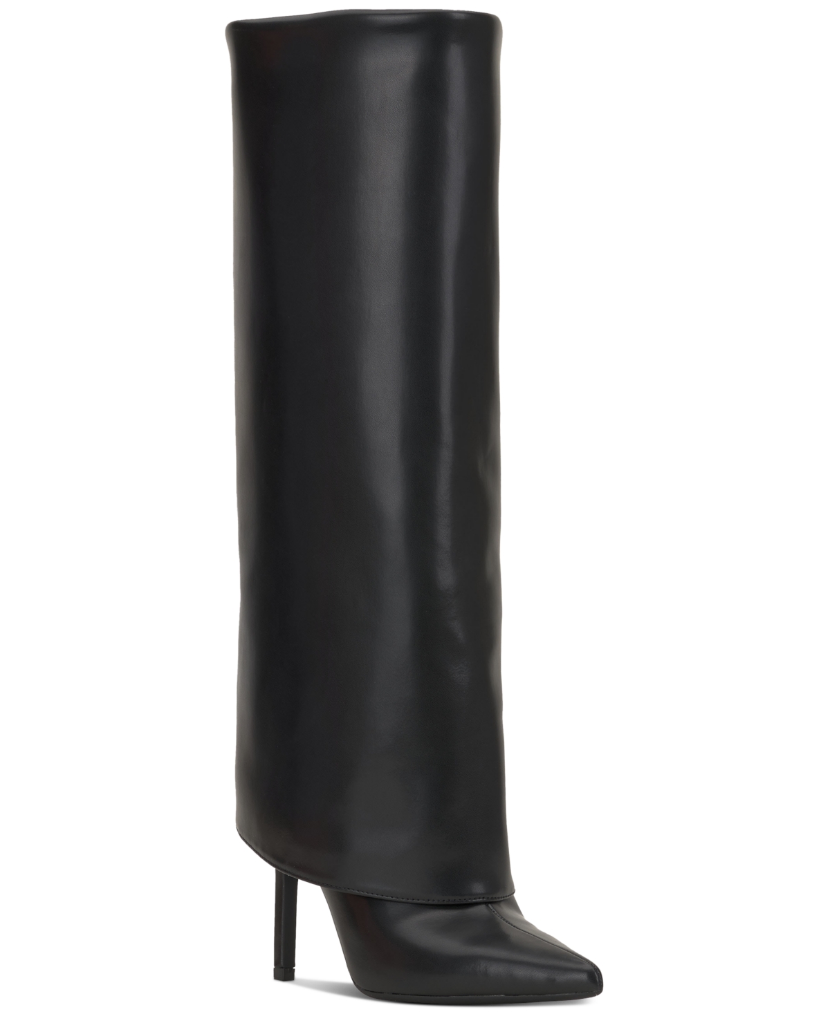 I.n.c. International Concepts Skylar Wide-Calf Fold Over Cuffed Knee High Boots  Created for Macys - Black Smooth