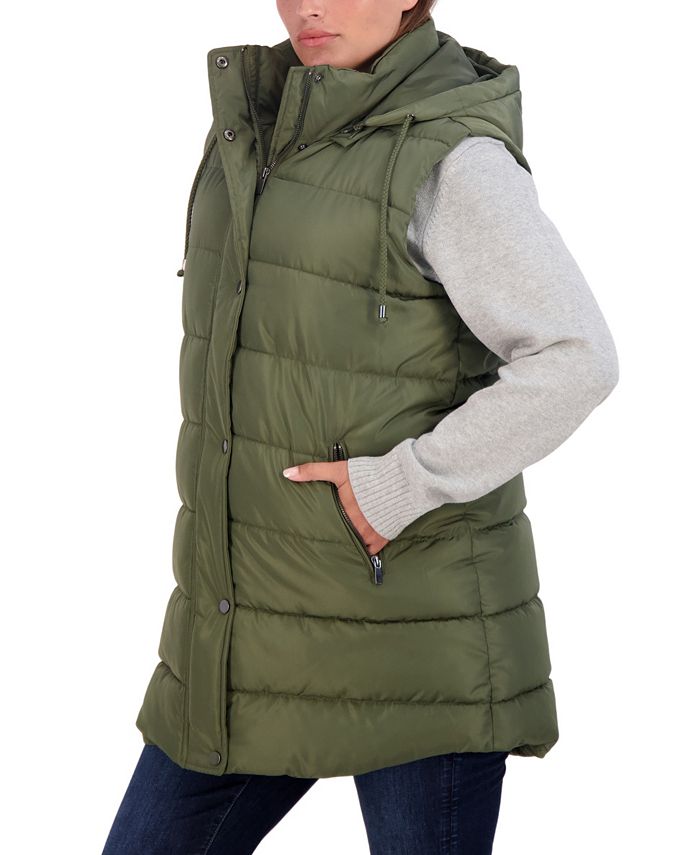 Sebby Collection Plus Size Long Puffer Vest Jacket with Detachable Hood ...