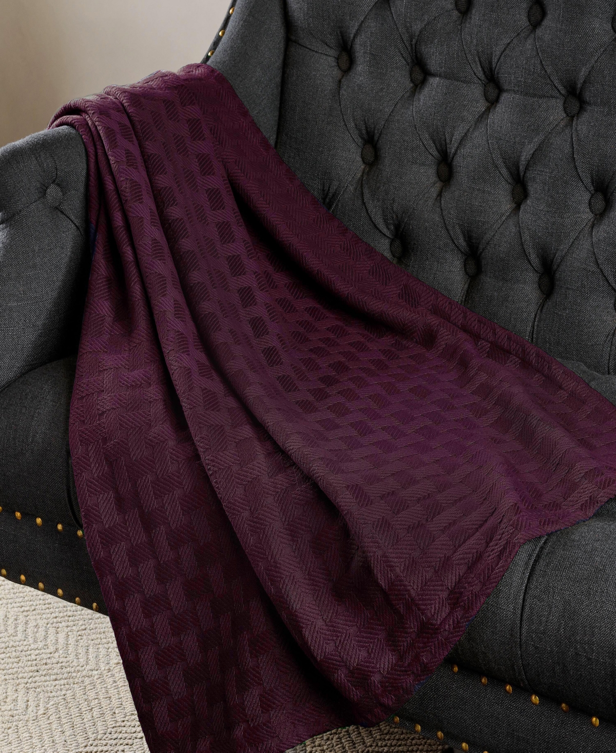 Superior Basket Weave All Season Cotton Blanket  Full/Queen - Plum