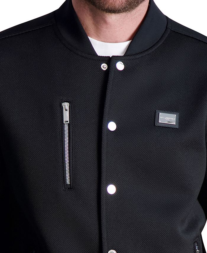 KARL LAGERFELD PARIS Men's Slim Fit Snap-Front Textured Bomber Jacket ...