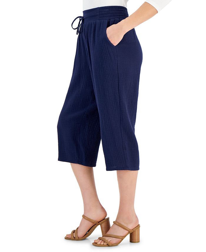 JM Collection Petite Cropped Gauze Pants, Created for Macy's - Macy's