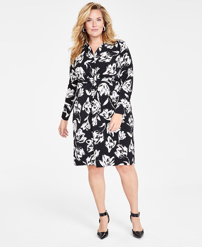 I N C International Concepts Plus Size Floral Print Twist Front Dress