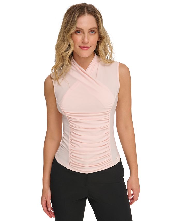 Tommy Hilfiger Women's Ruched Crossover Sleeveless Top - Macy's