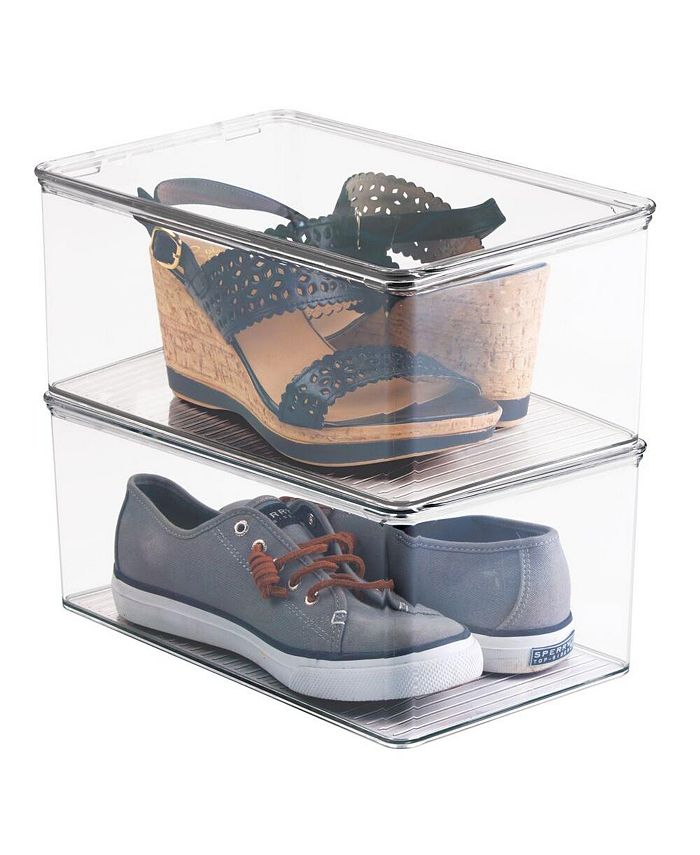 mDesign Stackable Plastic Closet Storage Container Bin Box with Hinge ...