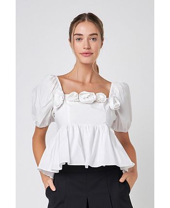 English Factory Women's Poplin Corsage Top - Macy's