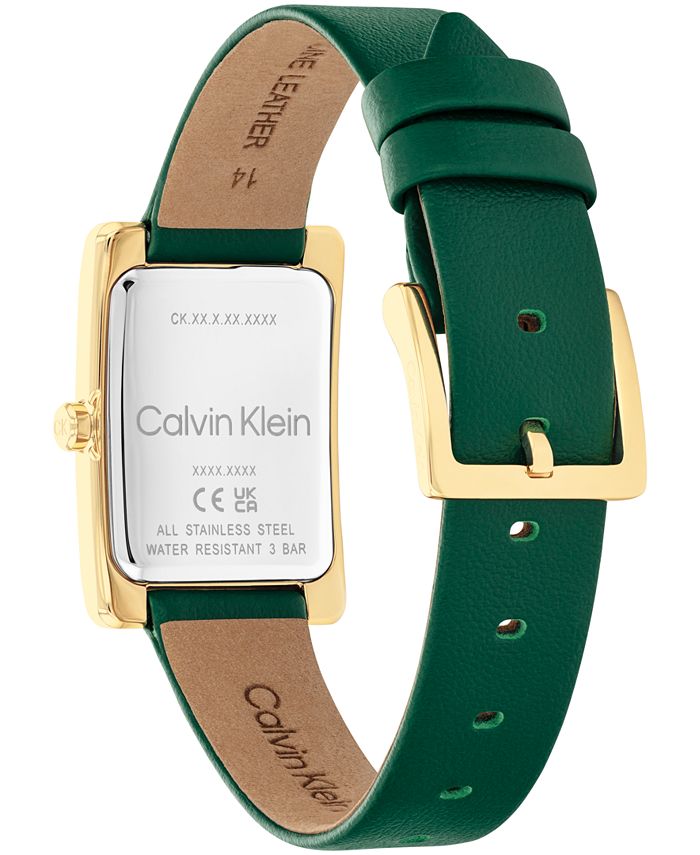 Calvin Klein Women's Two Hand Green Leather Strap Watch 22.5mm - Macy's