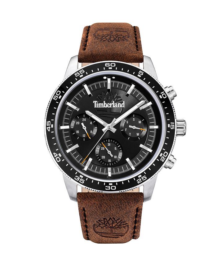 Timberland Men's Quartz Dark Brown Genuine Leather Strap Watch, 44mm ...