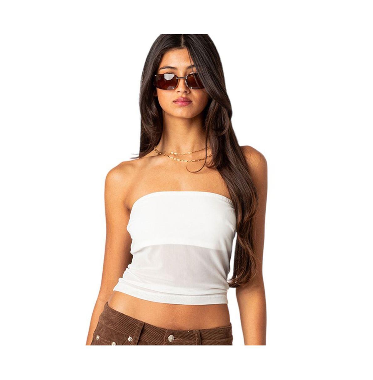 Click here for Womens Celestia Sheer Mesh Tube Top - White prices