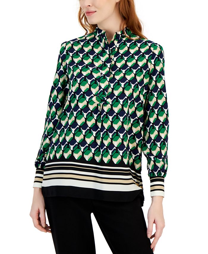 Anne Klein Women's Printed Half-Placket Blouse - Macy's