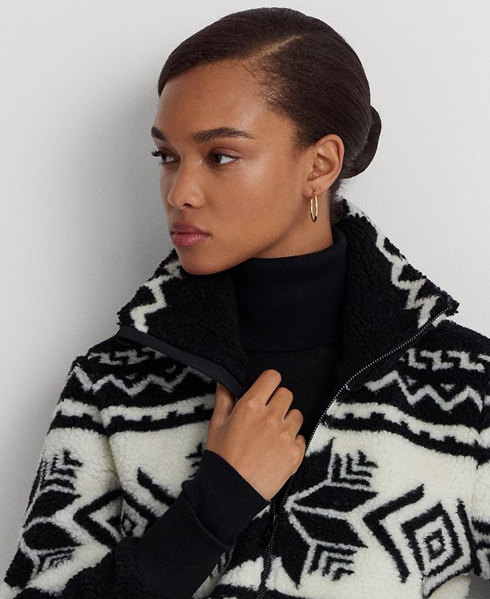 Lauren Ralph Lauren Women's Fair Isle Jacquard Fleece Mockneck Coat ...