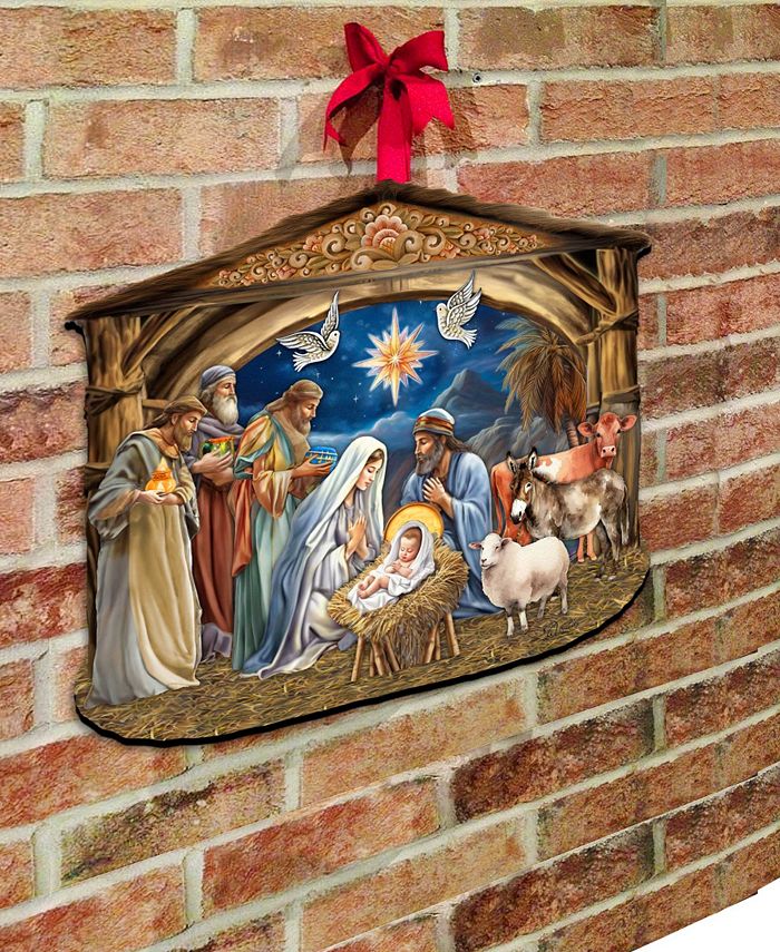 Designocracy The Birth of Jesus Nativity Scene Christmas Wooden Door Hanger Door Decor G ...