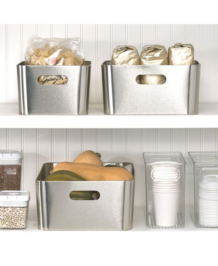 mDesign Large Metal Kitchen Storage Bin with Handles, 4 Pack, Brushed ...