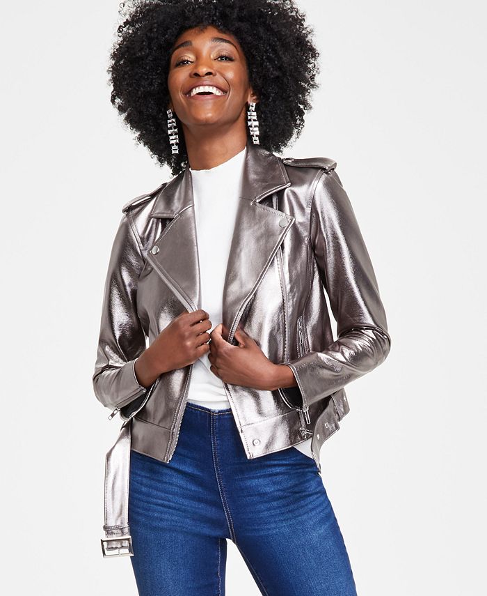 I.N.C. International Concepts Petite Metallic Moto Jacket, Created for ...