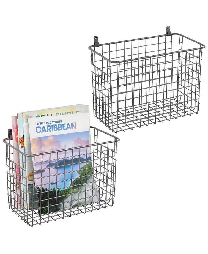 mDesign Portable Metal Wire Wall Mount Hanging Storage Baskets, 2 Pack ...