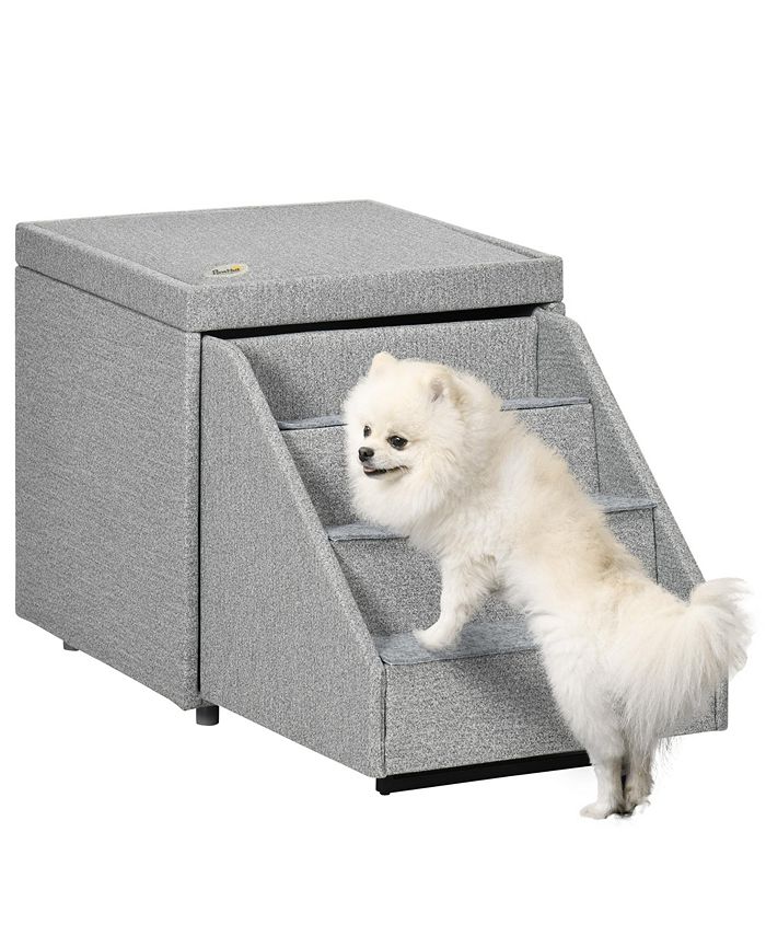 PawHut 2-in-1 Cat & Dog Steps for Bed, Living Room Storage & Footrest ...