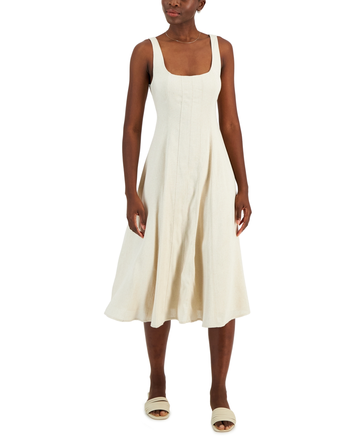 Click here for And Now This Womens Linen-Blend Seamed Midi Dress... prices