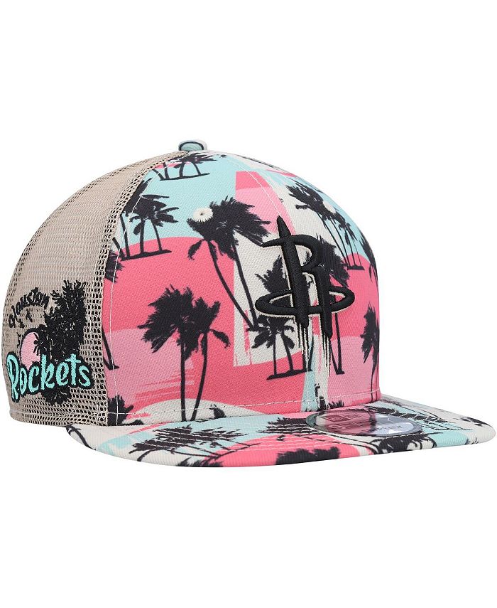 New Era Men's Cream Houston Rockets Palm Trees 9FIFTY Trucker Snapback ...