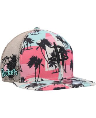 New Era Men's Cream Houston Rockets Palm Trees 9FIFTY Trucker Snapback ...