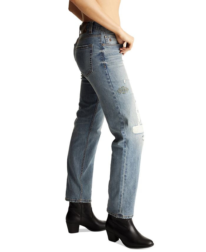 Frye Women's Destructed Embroidered Straight-Leg Denim Jeans - Macy's